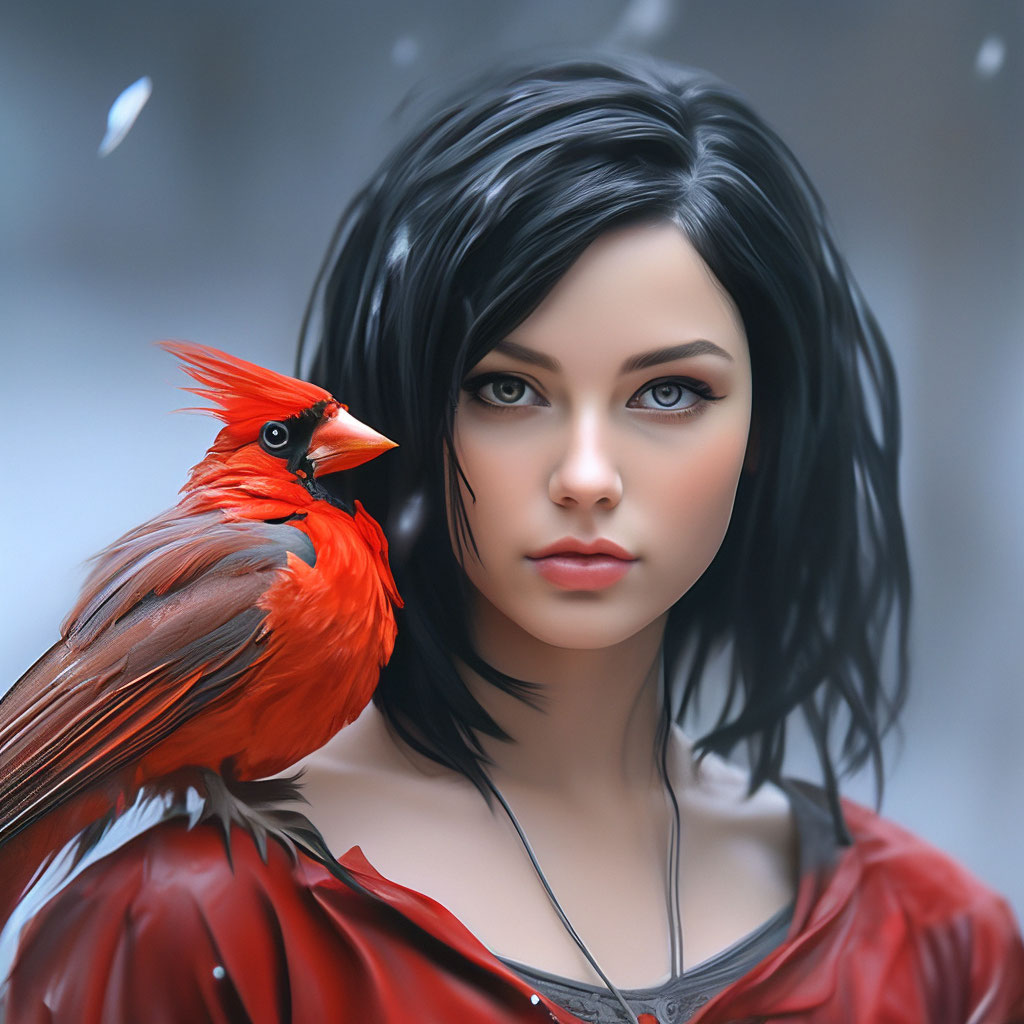 "Realism,girl with a modern hairstyle, black hair and big eyes ...