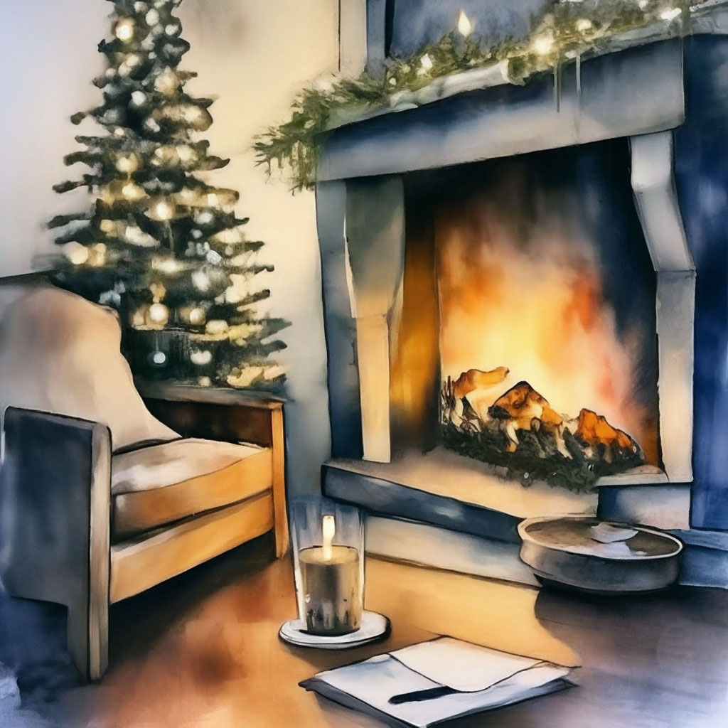 "New year by the fireplace, aesthetically pleasing, beautiful, dim ...