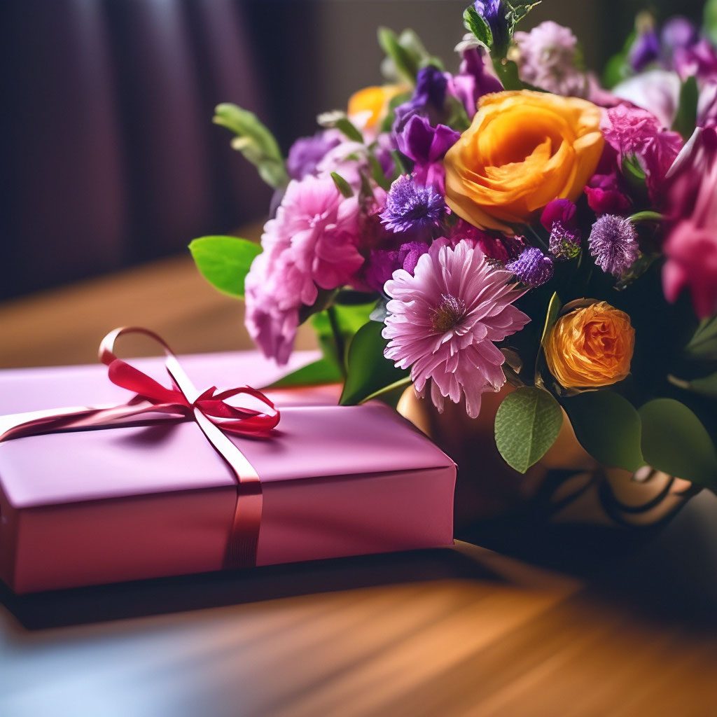 "A bouquet of flowers wrapped in a beautiful package, lying on the ...