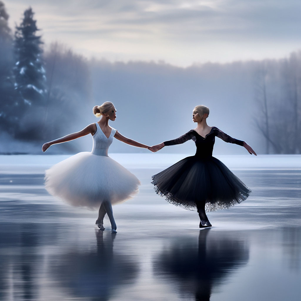 "High resolution, two ballerinas dancing, one blonde in a white tutu ...