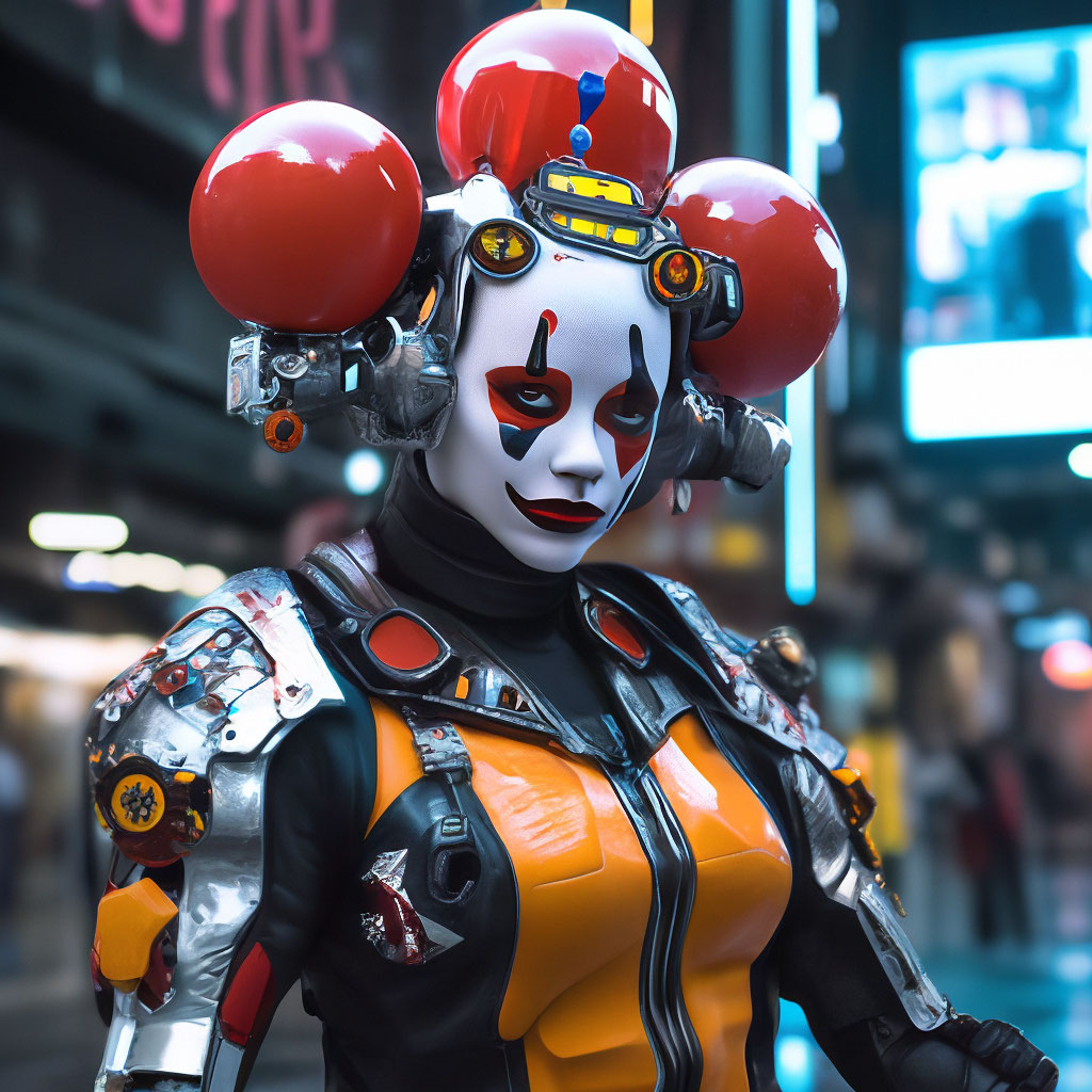 "Cyberpunk dressed as an android clown" — image created in Shedevrum