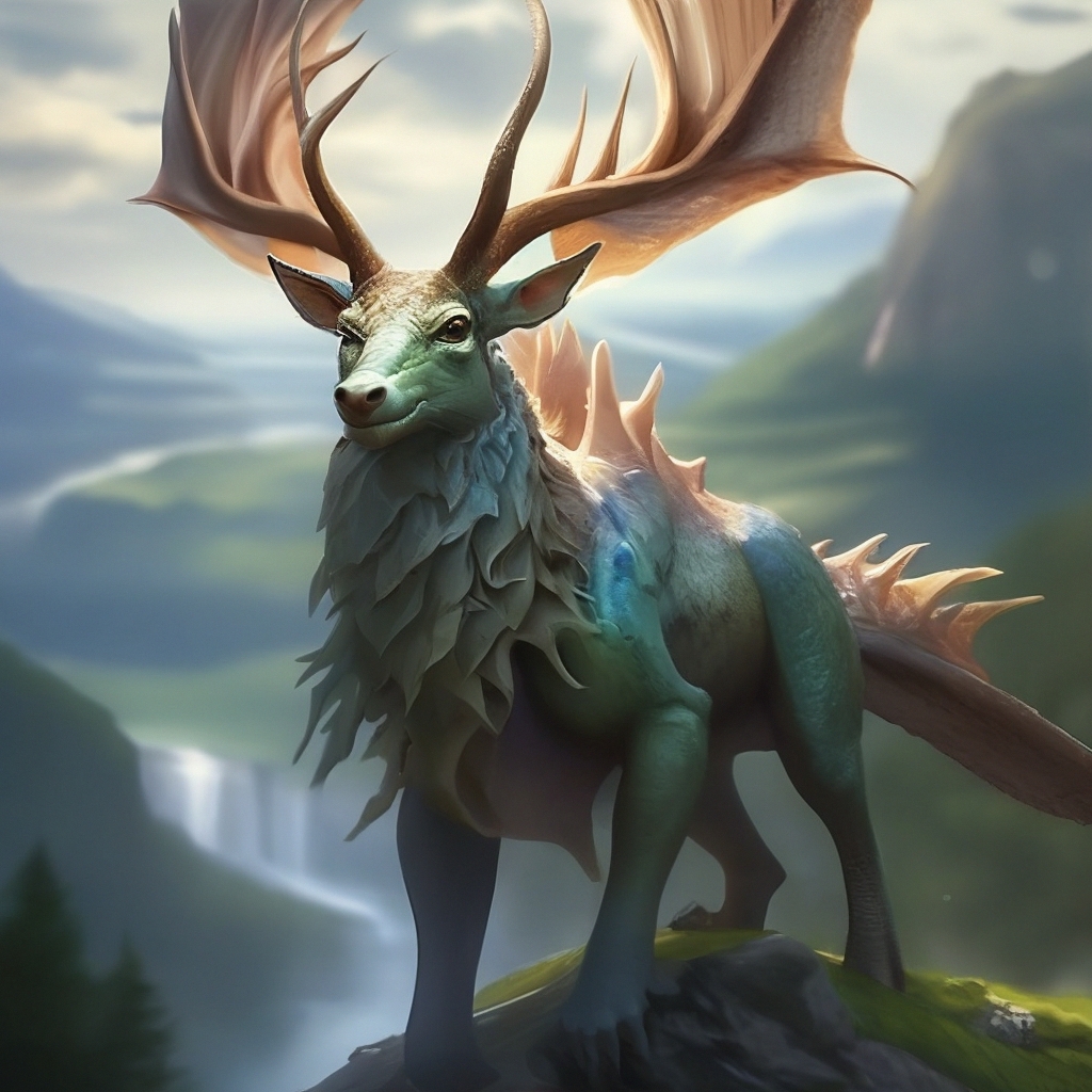 "Deer + dragon. a mythical creature. an unusual animal. a mystical ...