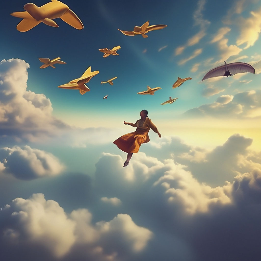 "Flying in a dream and in reality" — image created in Shedevrum