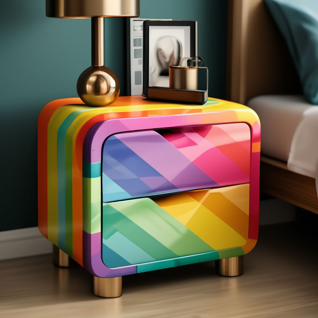 "Rainbow bedside table" — image created in Shedevrum