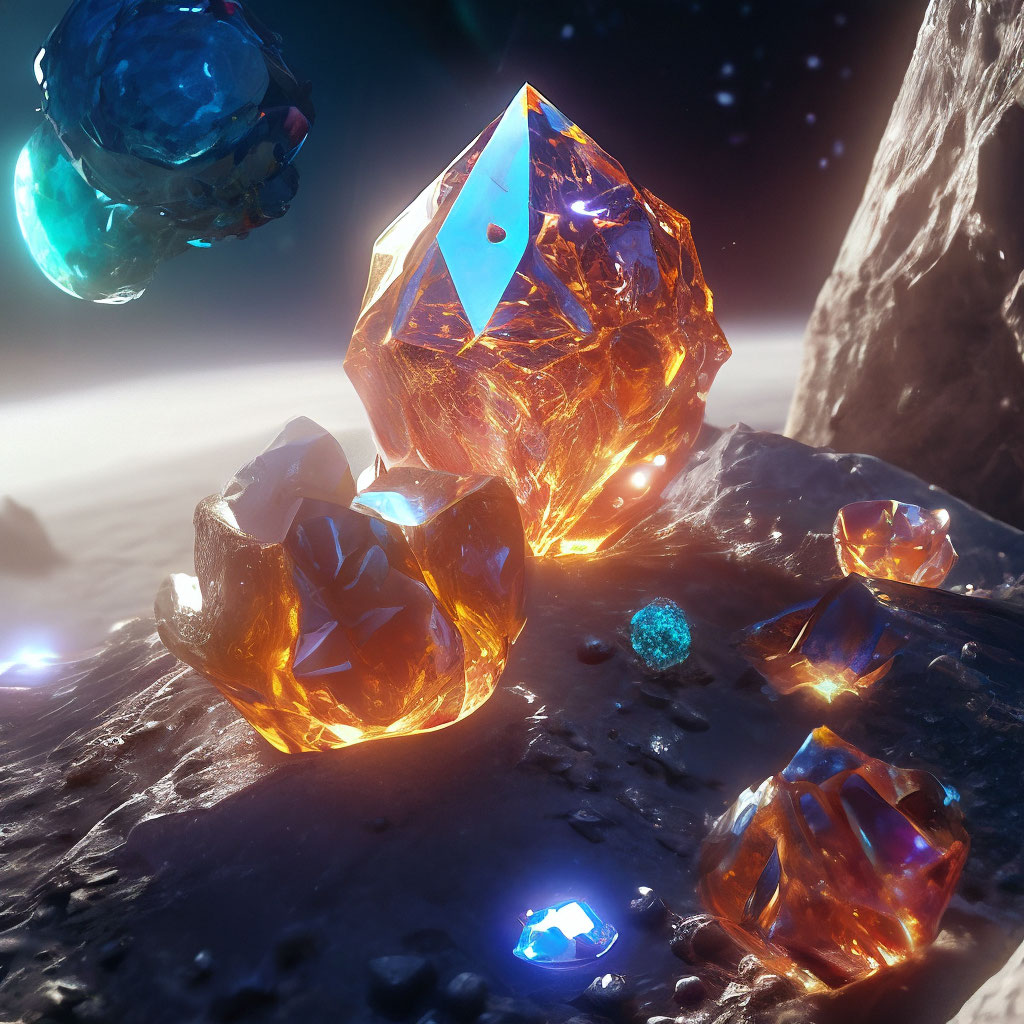 "Miners on an asteroid satellite of another planet, extract filigree ...