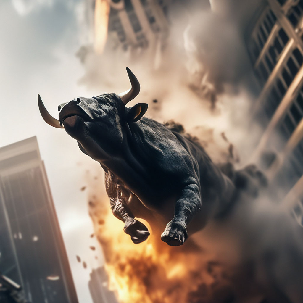 "A bull falling from the 21st floor, a plume of smoke and ash , close ...