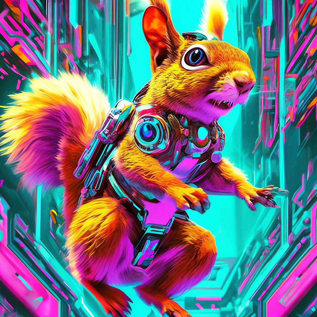 "Squirrel in flight, smiling sweetly, jumping pose, acid cyberpunk in ...
