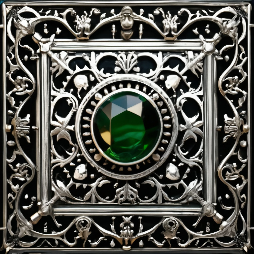 "🍃 Pharaoh square medieval filigree openwork silver engraving on black ...