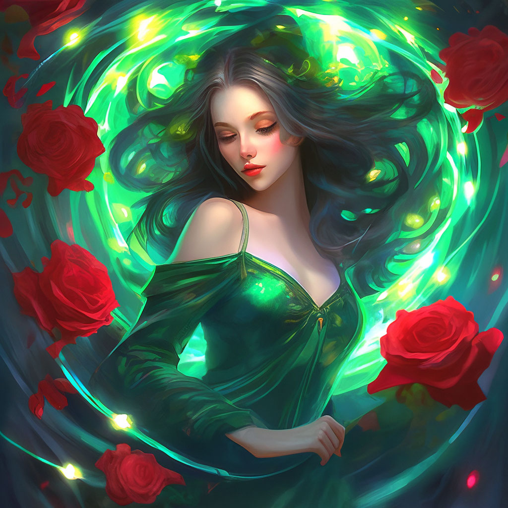 "Hand-drawn illustration of a beautiful, gentle, graceful girl with ...