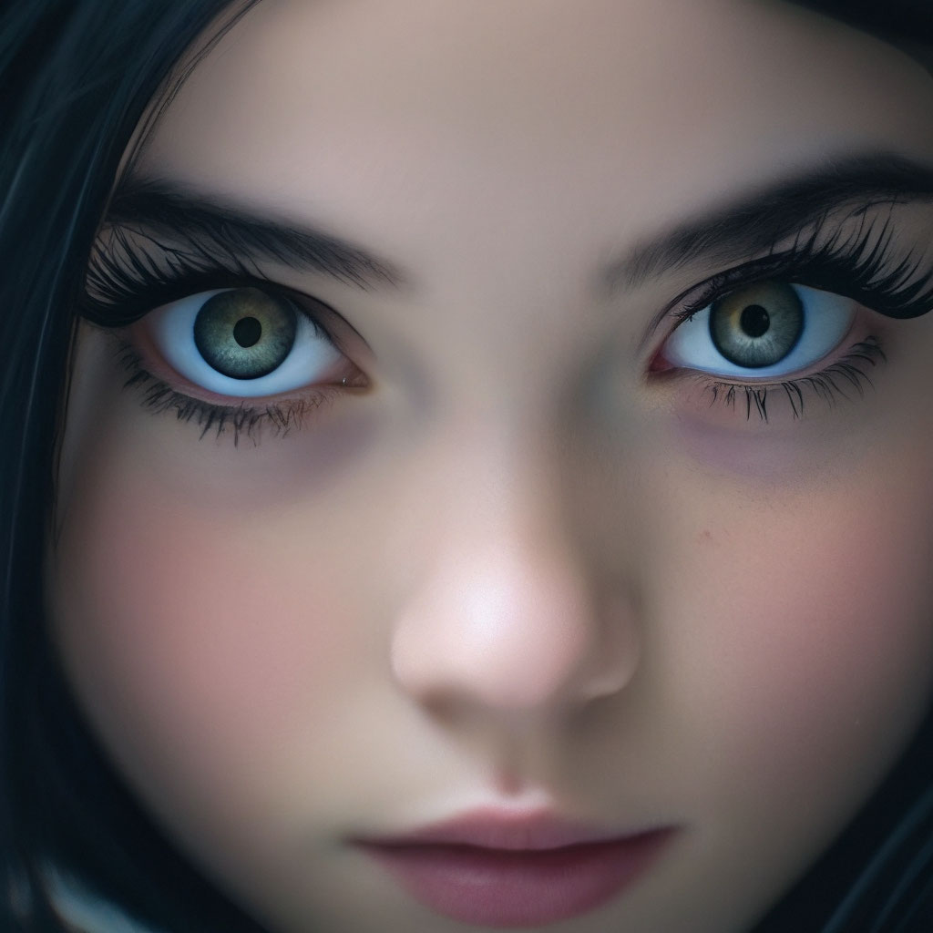 "Detailed image of a girl,long black eyelashes,big eyes, black hair ...