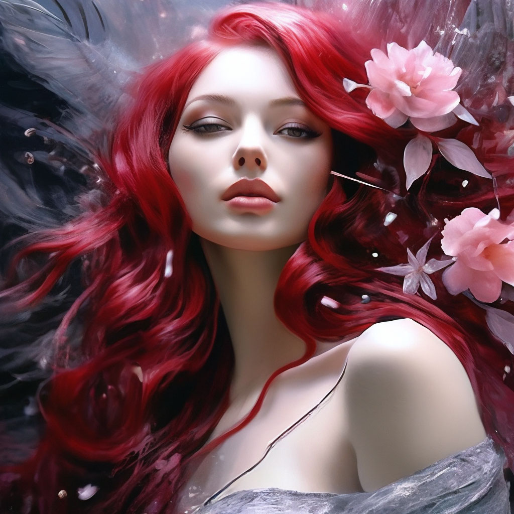 "Digital painting, beautiful woman, cherry hair hyperrealism ...