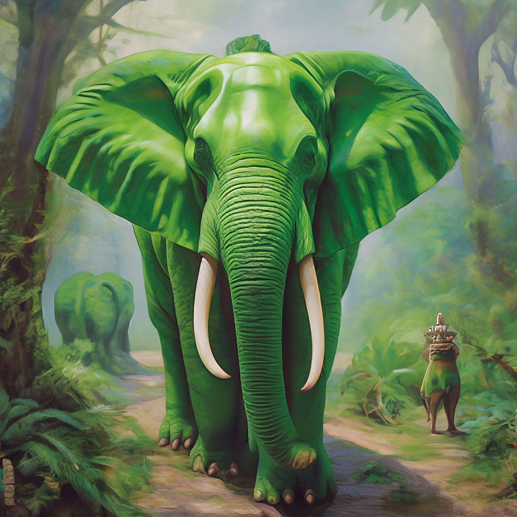"The green elephant" — image created in Shedevrum