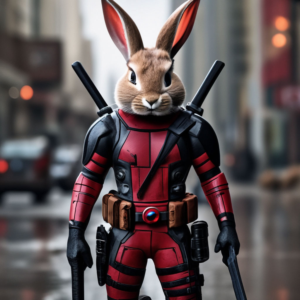 "A rabbit in a deadpool costume" — image created in Shedevrum