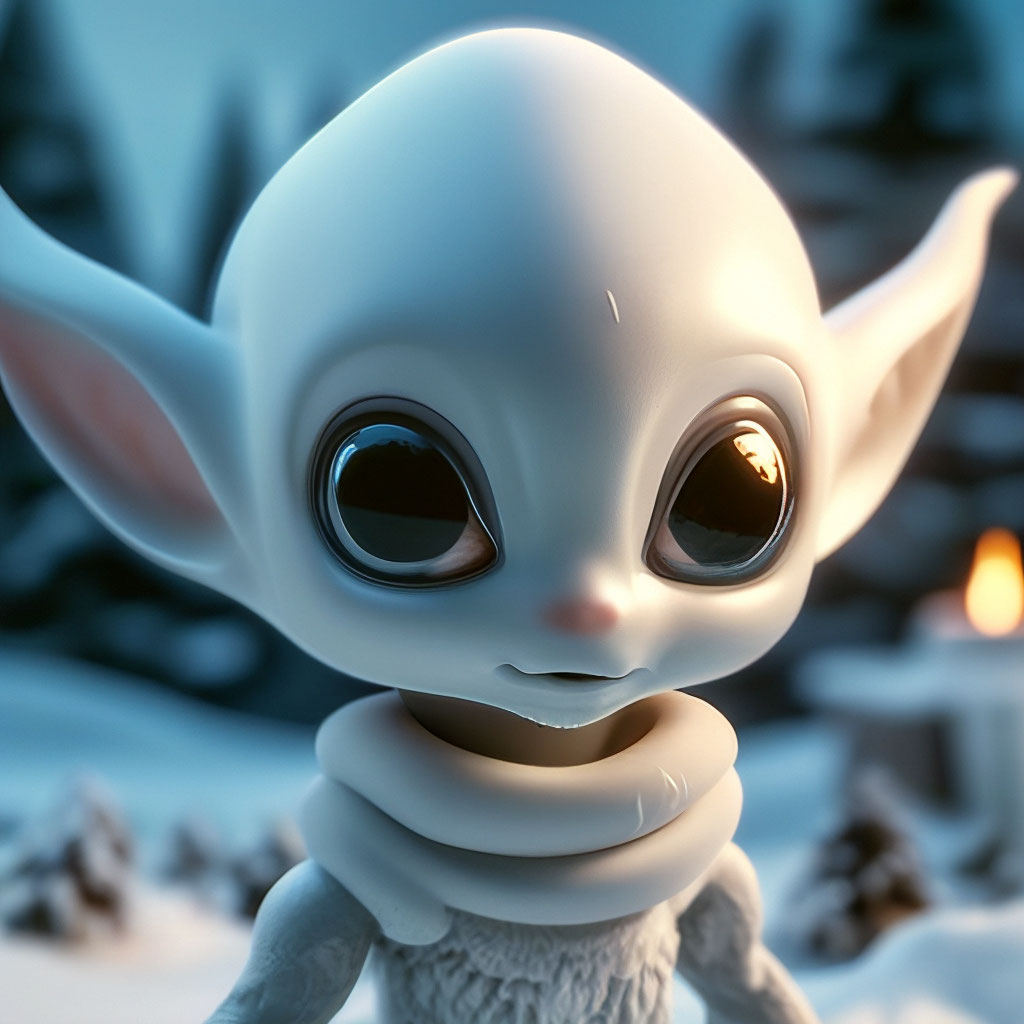 "Cute winter alien 𝟏𝟎𝟎𝐤, 𝟑𝐝, hyperrealism, clear quality high ...