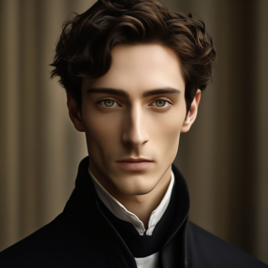 "Man, very thin face, thin nose, big eyes, kind open look, thin lips ...