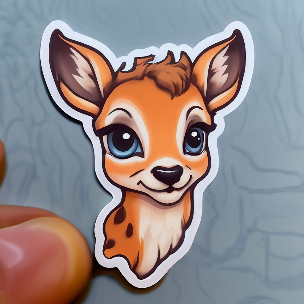 "Sticker with a white outline, a creep fawn with cute eyes and a cute ...