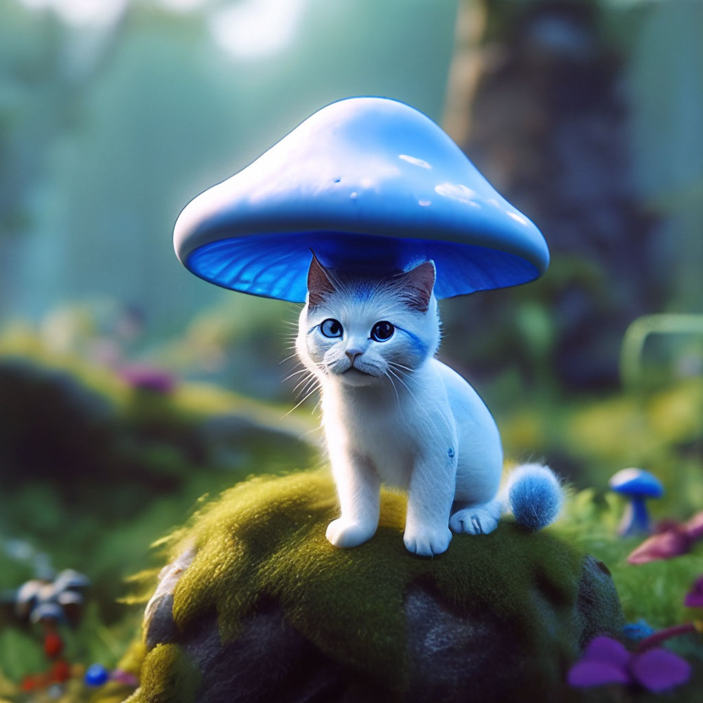"Shailushai. Smurf cat white mushroom" — image created in Shedevrum