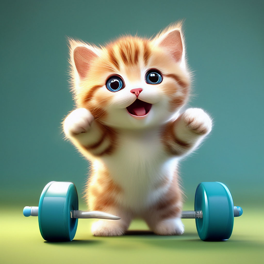 "Funny kitten🐱 doing exercises, cartoon, high detail, high resolution ...