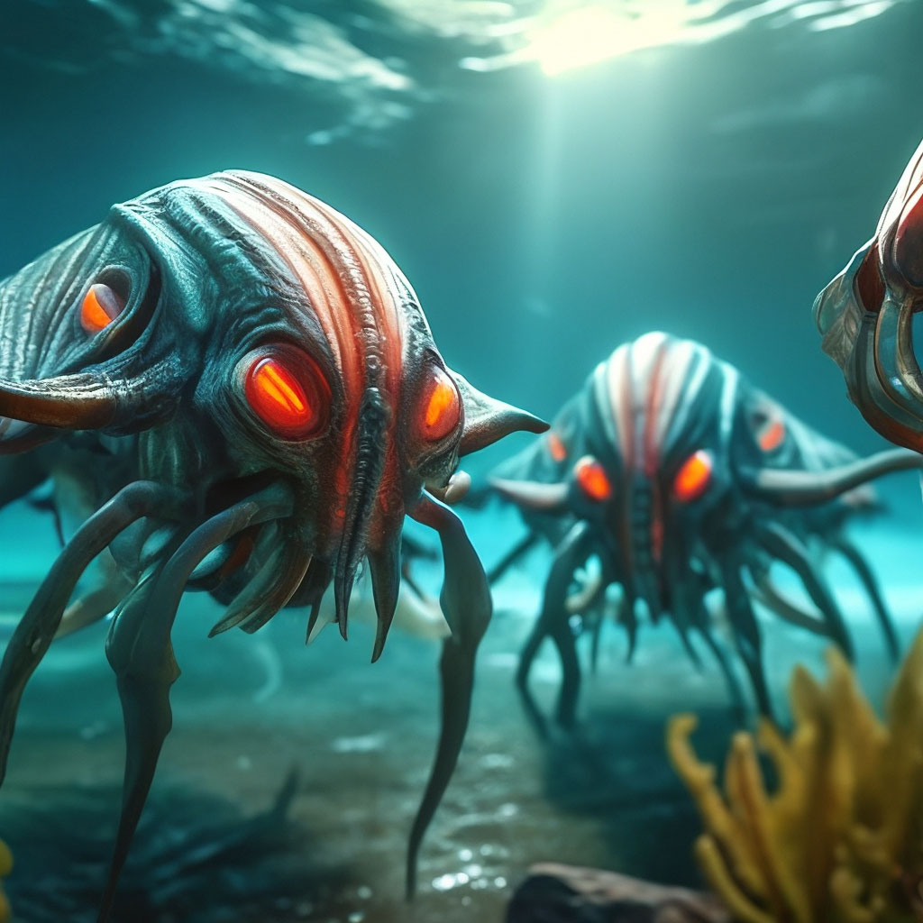"Alien creatures, in the water, realistic, professional photo, 4k, ISO ...