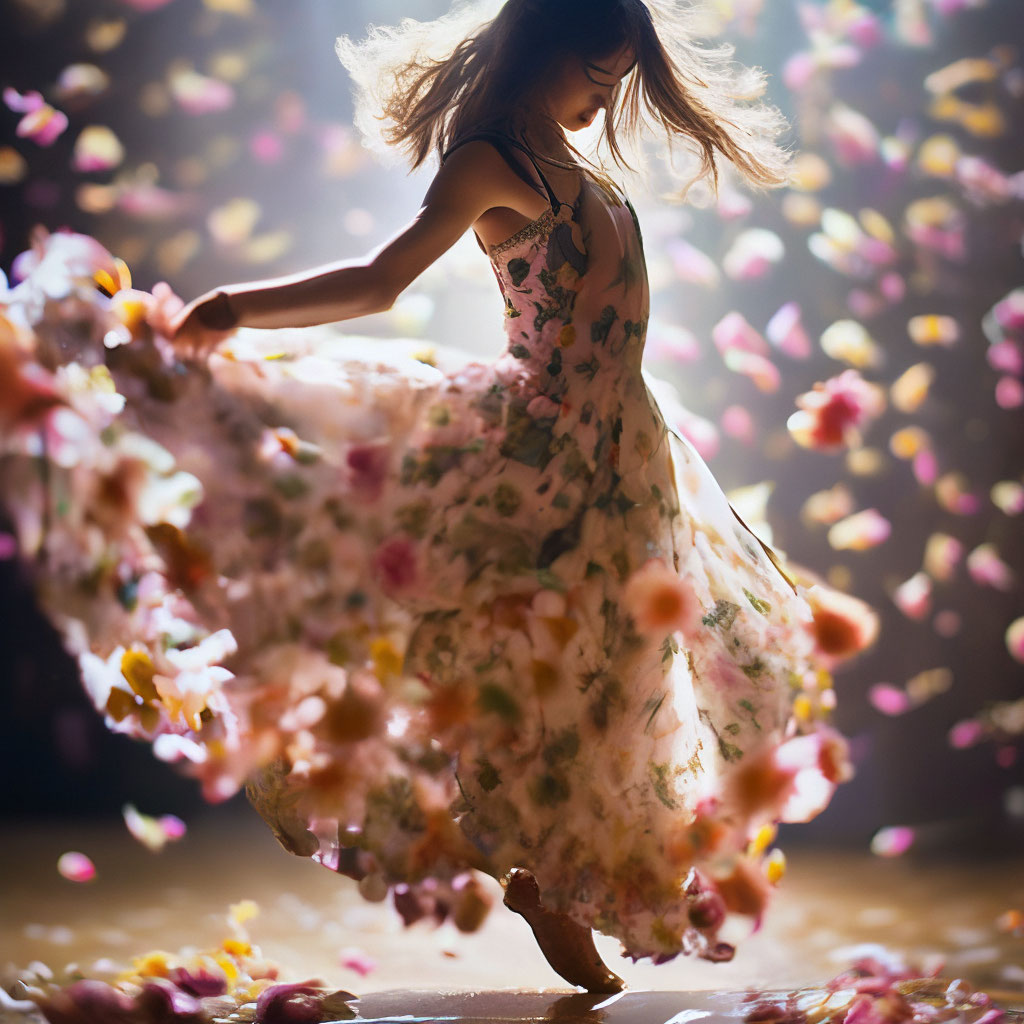 "Dances A Girl Is Dancing in A Full-Length Flower Dress. Movement in ...