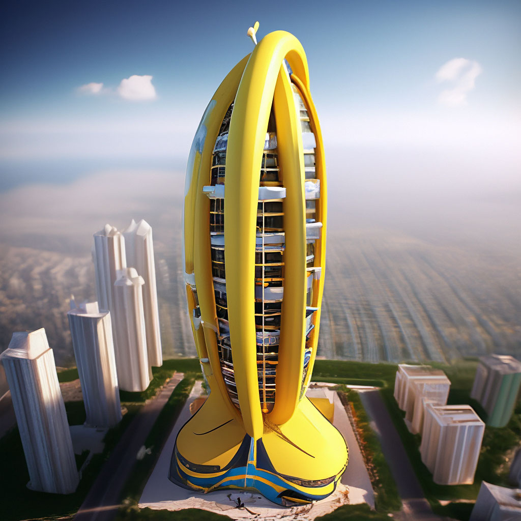 "A modern skyscraper of 2000 apartments, 1000 meters high in the shape ...