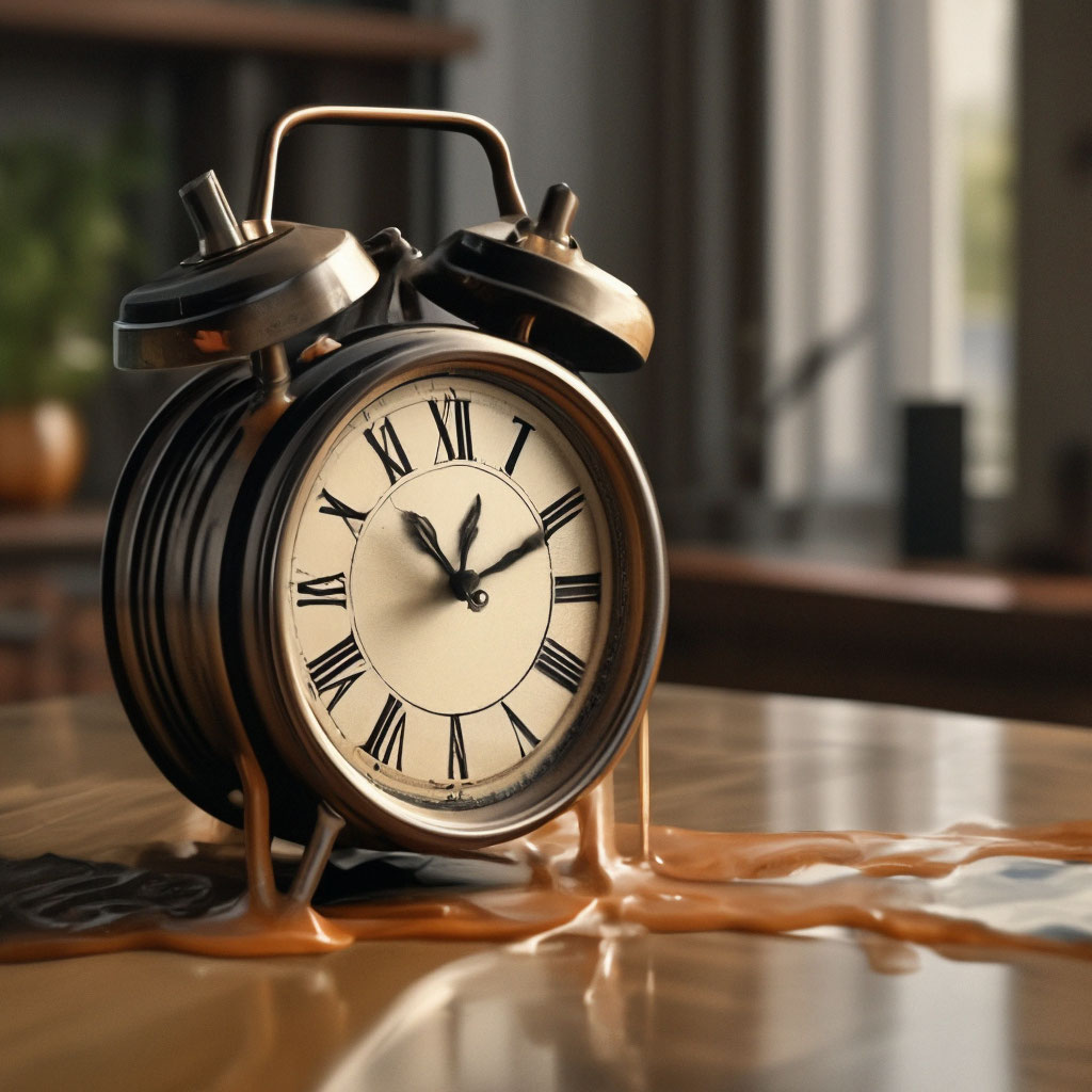 "The clock is draining off the table" — image created in Shedevrum