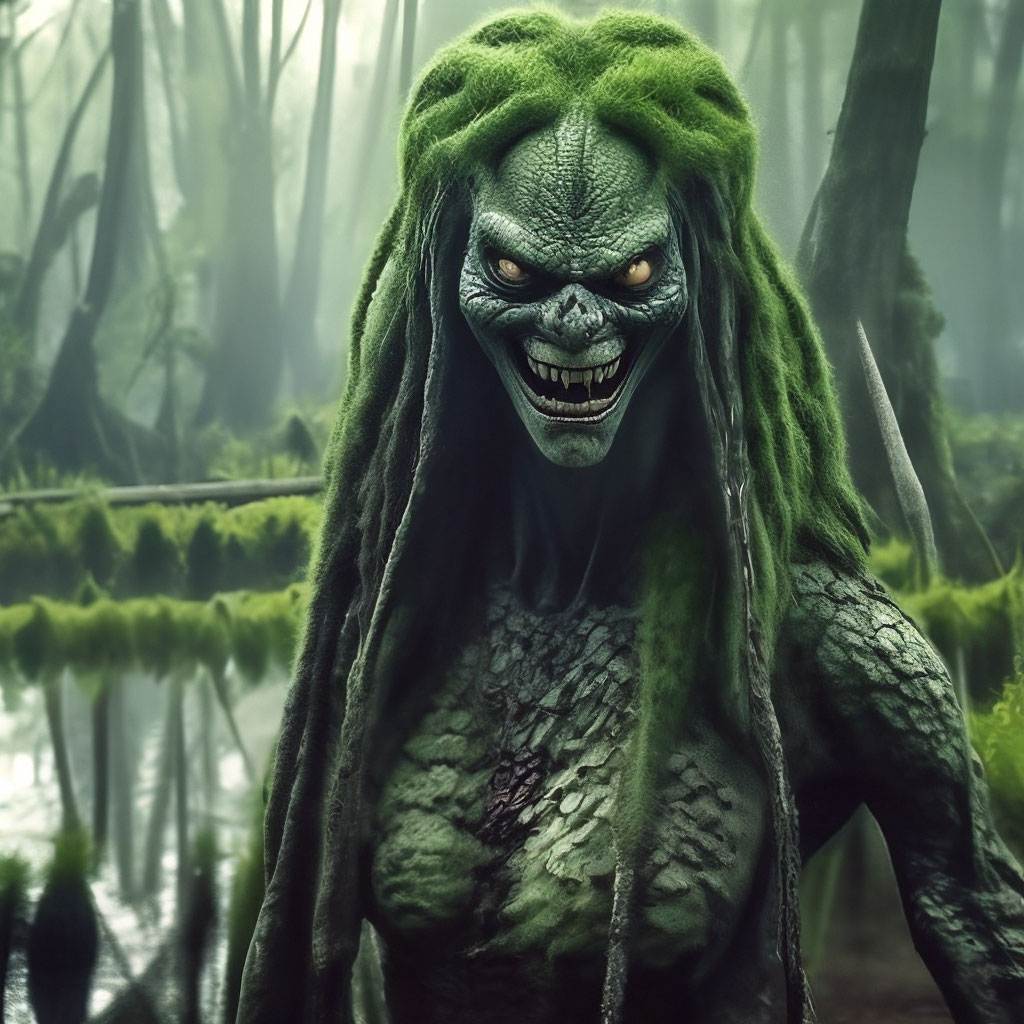 "View from afar,swamp kikimora, mutant woman, toothy creature living in ...