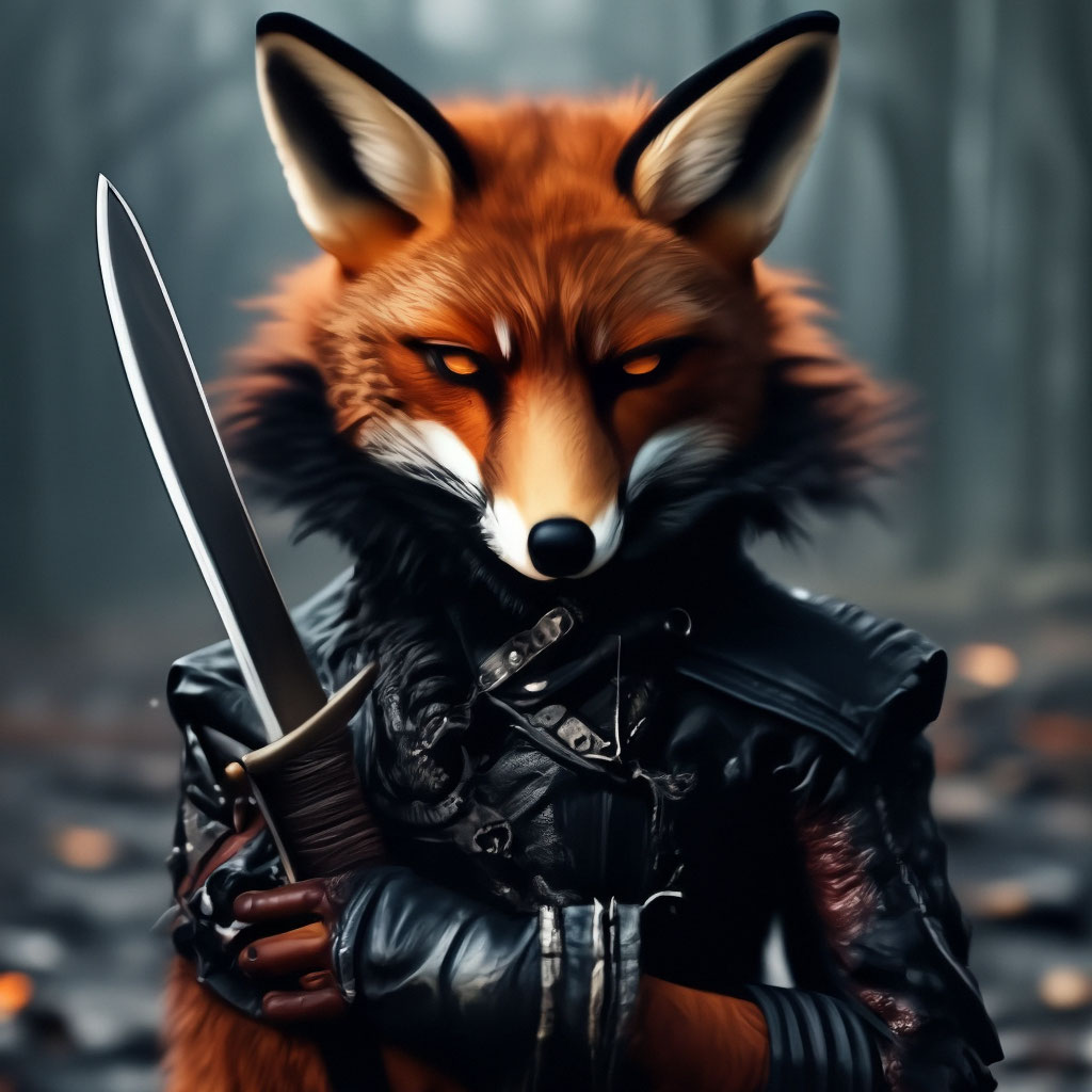 "Gothic black-browed fox with a knife" — image created in Shedevrum