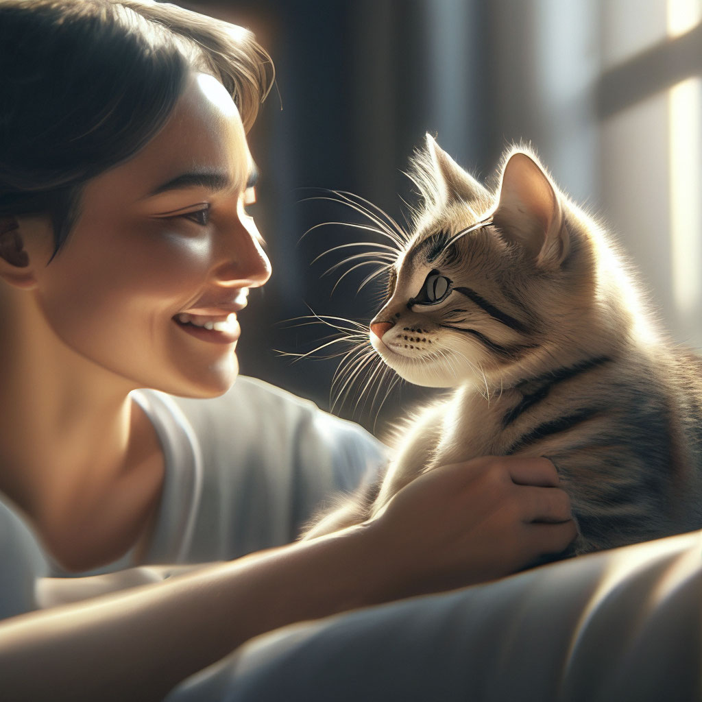 "A cat that plays with the owner, aesthetically pleasing, beautiful ...