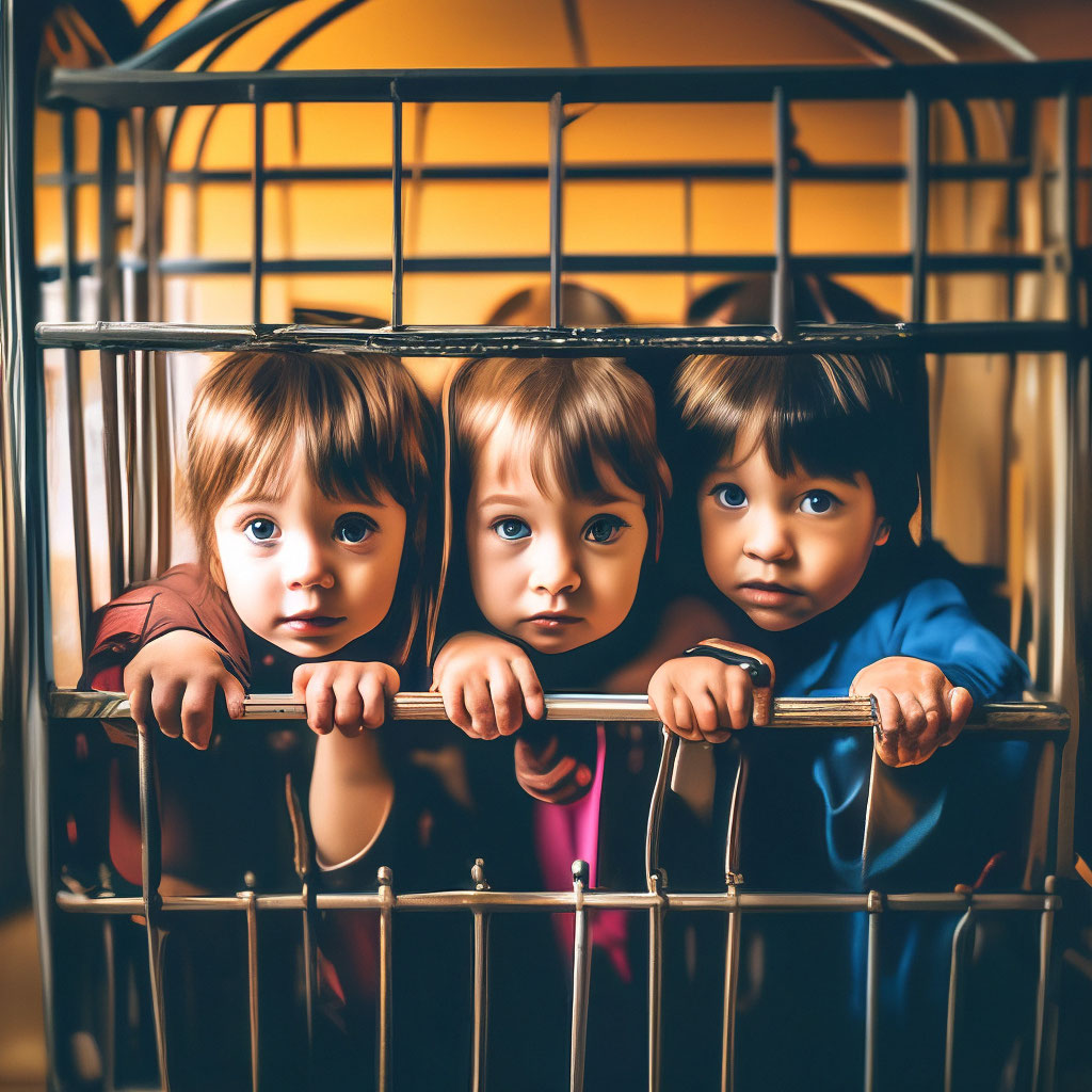 "Kids in a cage" — image created in Shedevrum