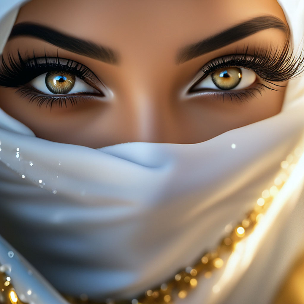 "Beautiful Arab woman in a white burqa, only expressive eyes / tea ...