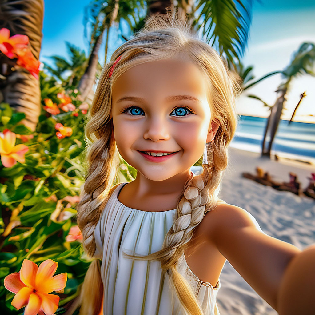 "Insanely beautiful blond girl of 3 years old, model, big eyes, smile ...