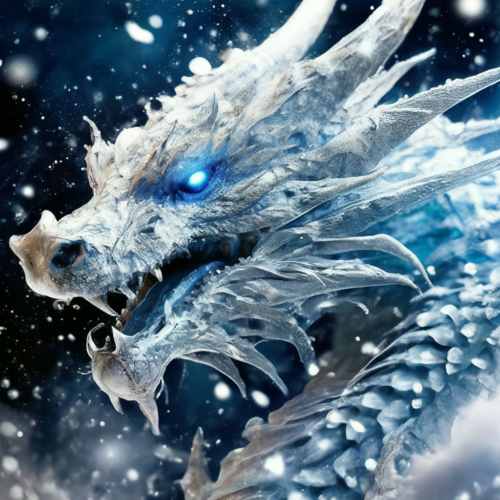 "︎🤍🤍🤍 ︎ ︎ ︎ ︎ ︎ ︎ Fabulous world, snow dragon, magic, snowflakes ...