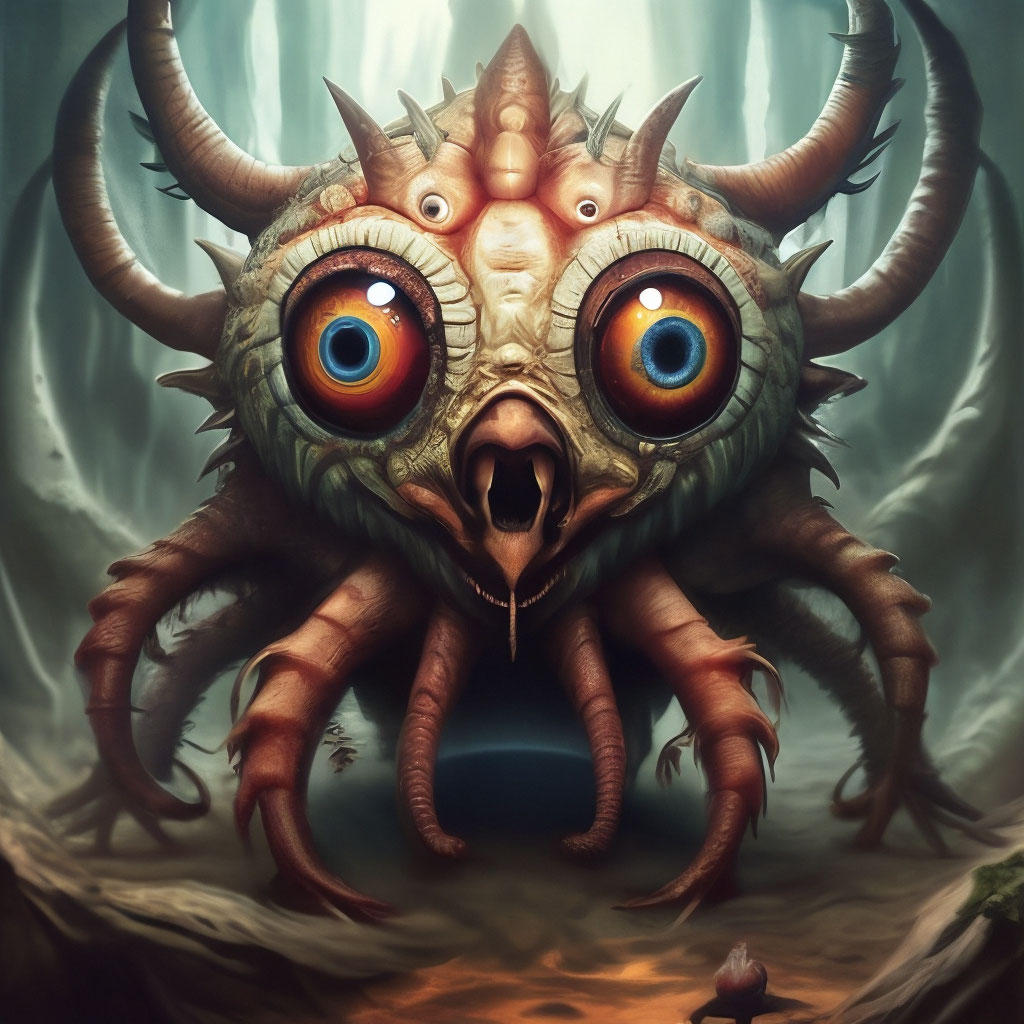 "A monster with multiple eyes" — image created in Shedevrum