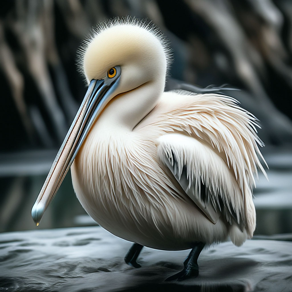 "Realistic spherical round fluffy pelican in the form of a ball ...