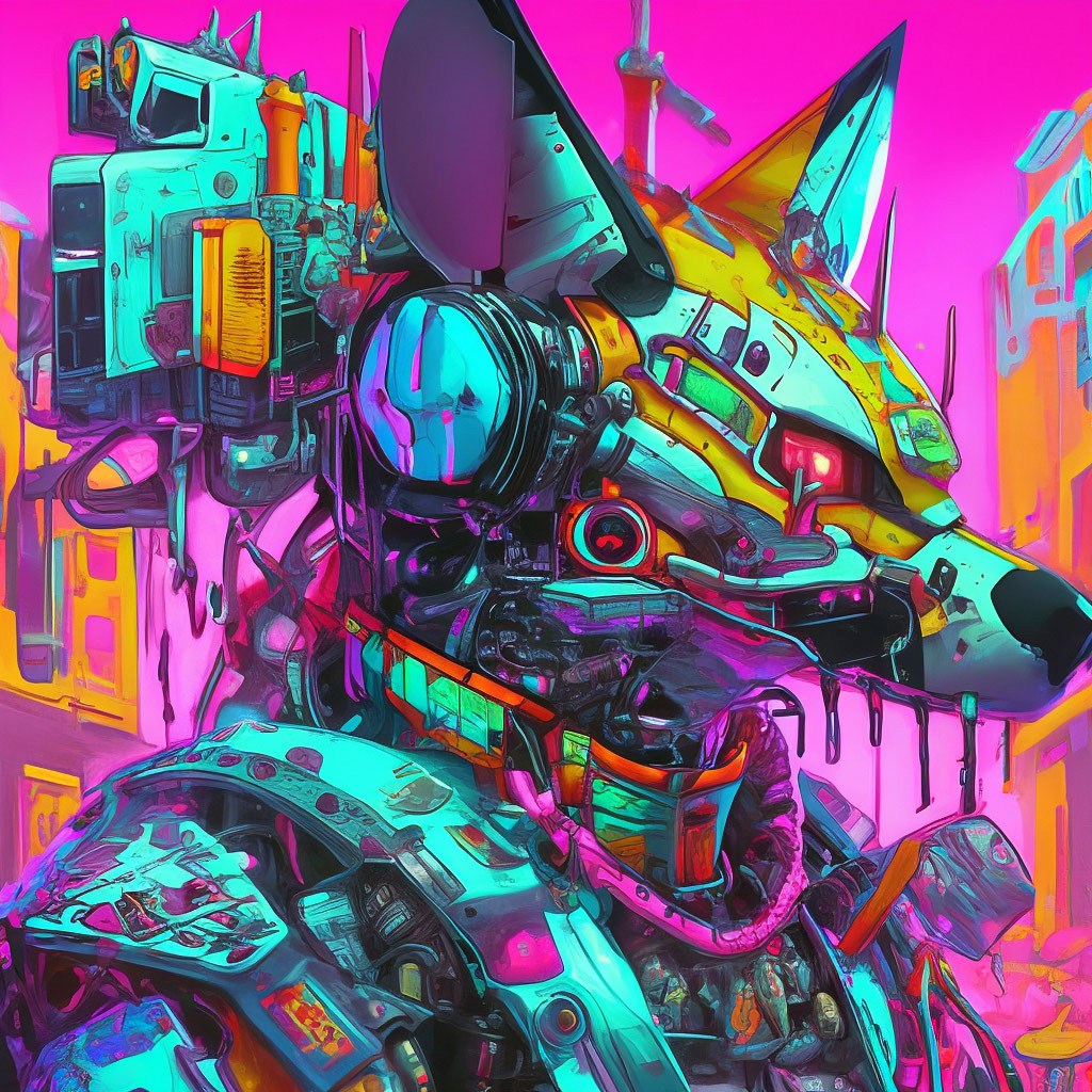 "Kitsune Mechanics- zombie punk,focus on the muzzle,horror, glitter ...