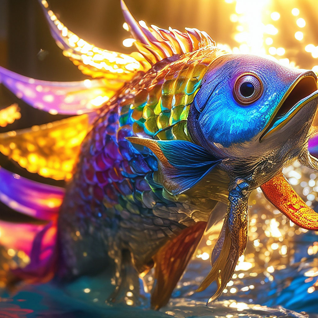 "Fabulous fountain instead of water, thousands of rainbow fish are ...