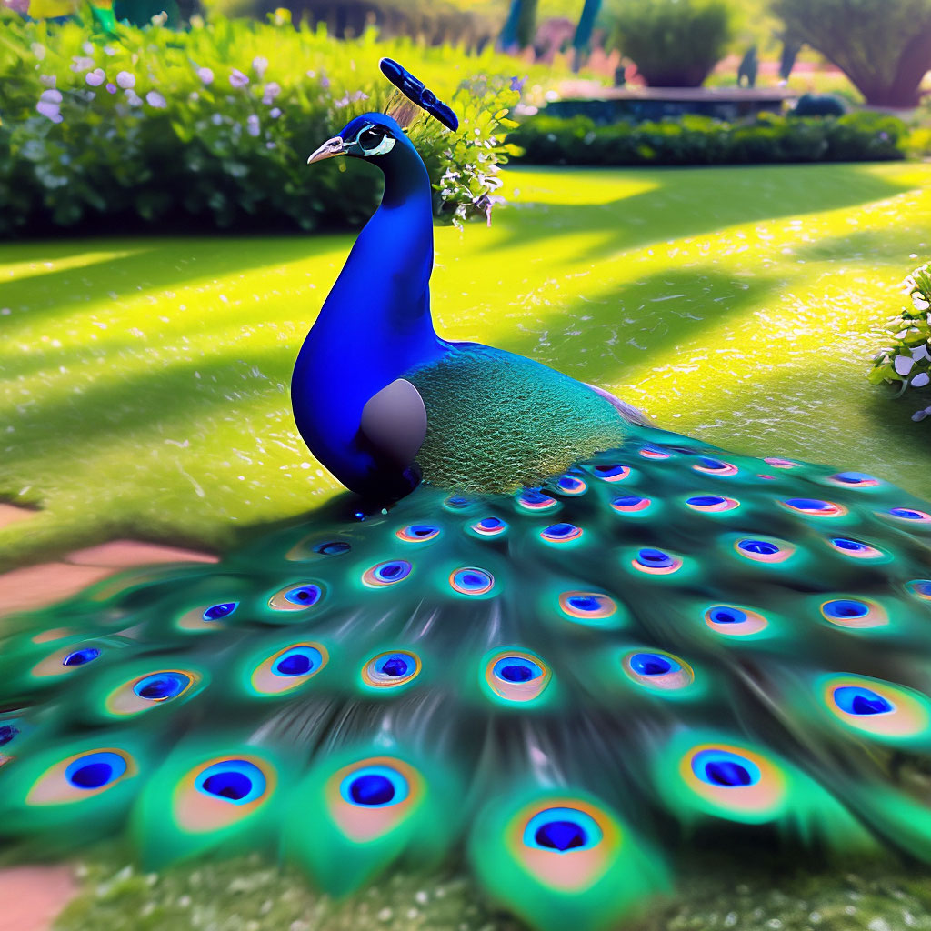 "A beautiful peacock sitting on the ground in the garden of eden ...