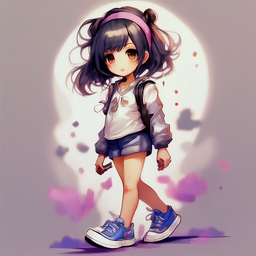 "Anime style chibi, girl in sneakers, white background" — image created ...