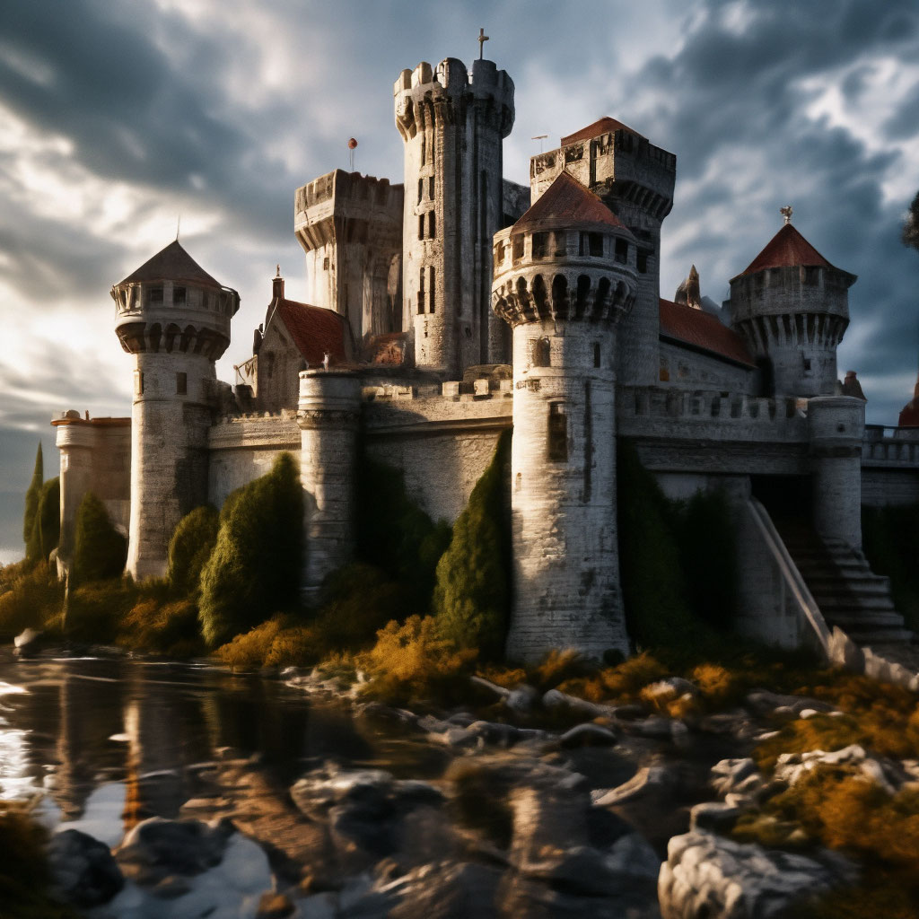 "Medieval castle, aesthetically pleasing, high detail" — image created ...