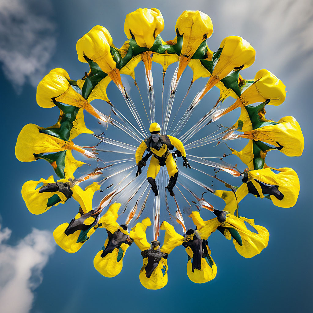 "Parachutists jumped off the plane and fly in pairs in the air, they ...