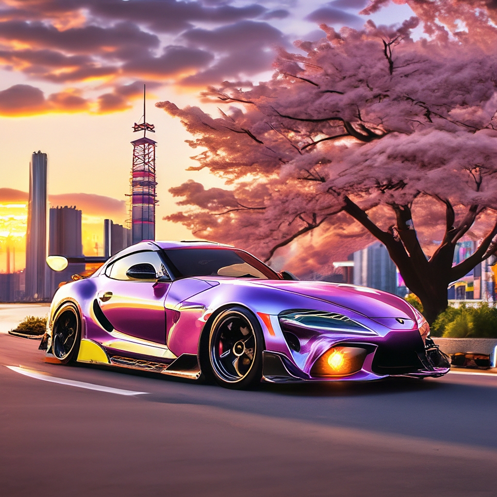 "Toyota supra Tokyo, photorealistic,against the background of sunset ...