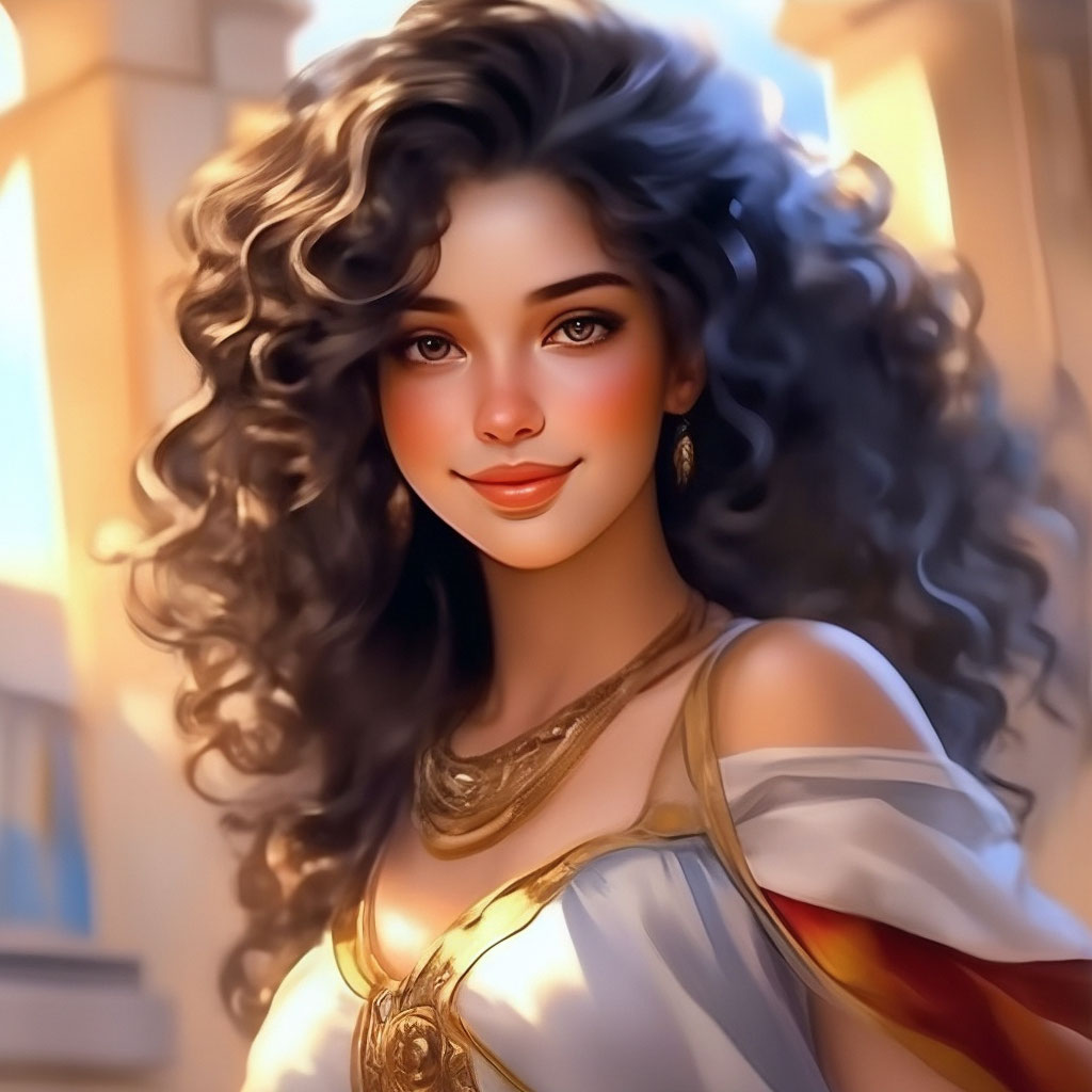 "Promt: the most beautiful charming girl curly hair, black, fluffy, in ...