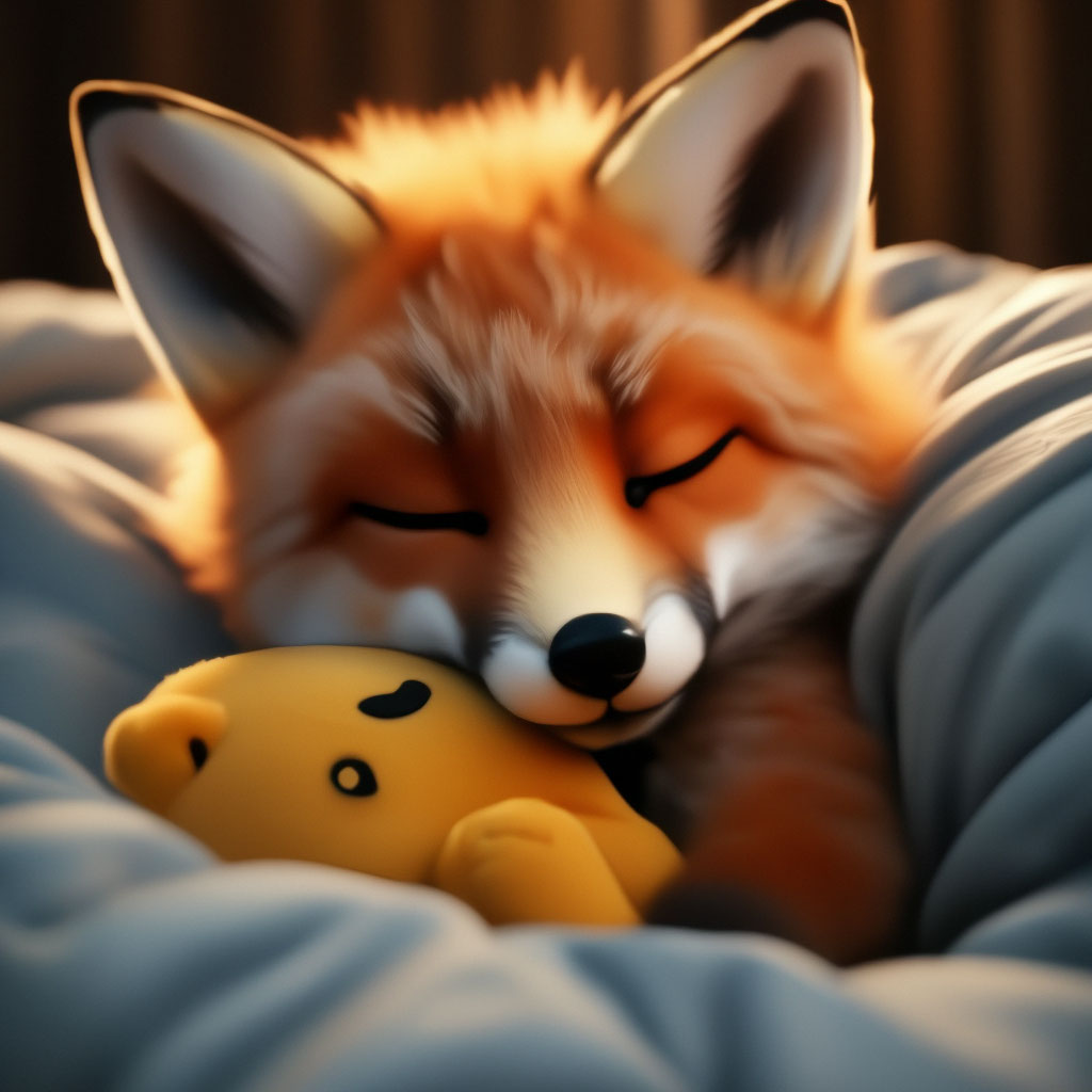 "🎁for @Skomrah A cute fluffy fox cub is sleeping in bed with his ...