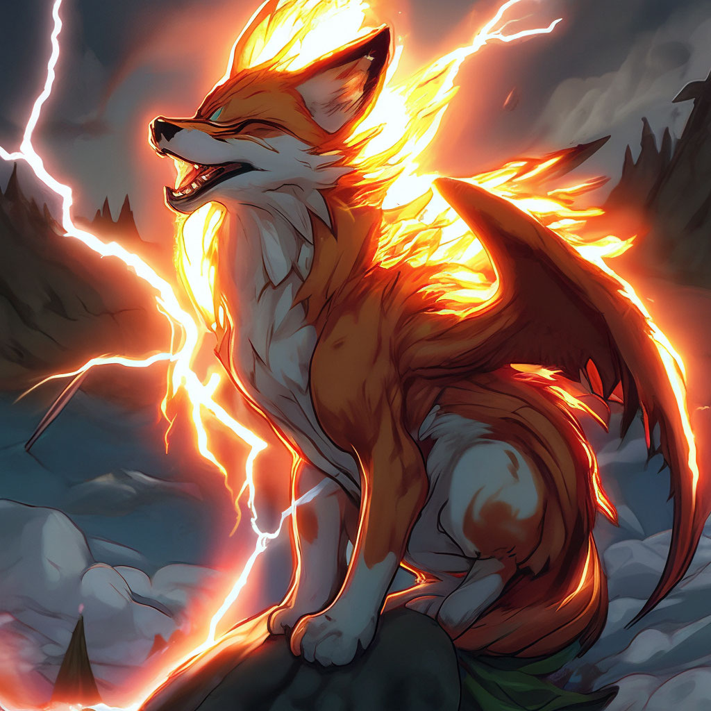 "Fox dragon element lightning" — image created in Shedevrum