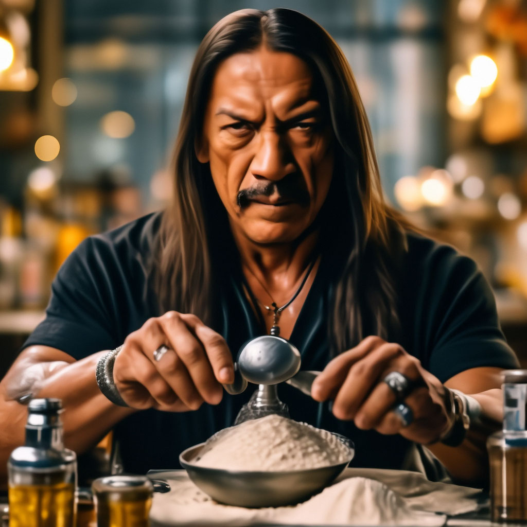 "Happy Machete (Danny Trejo) weighs flour on a pharmacy scale against ...