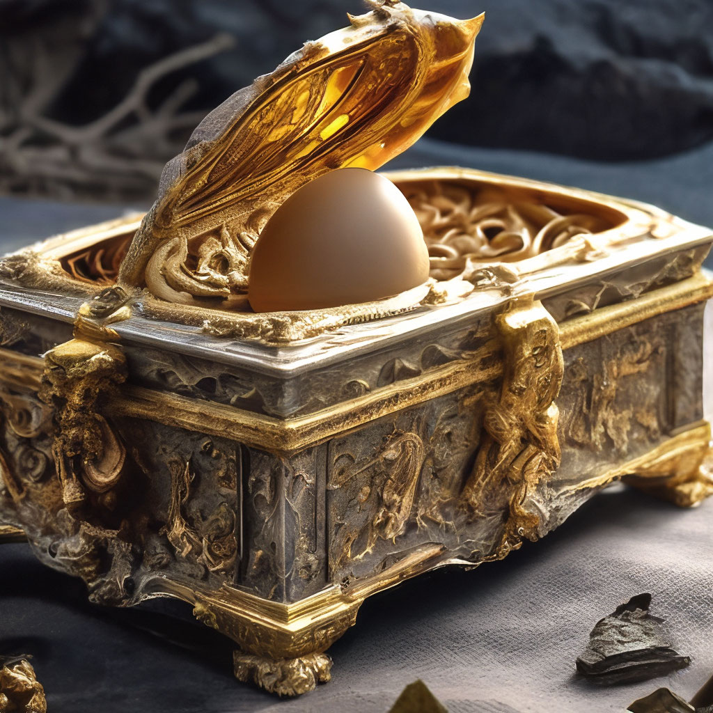 "Fantasy eggshell casket with gold lock, hyperdetalization ...