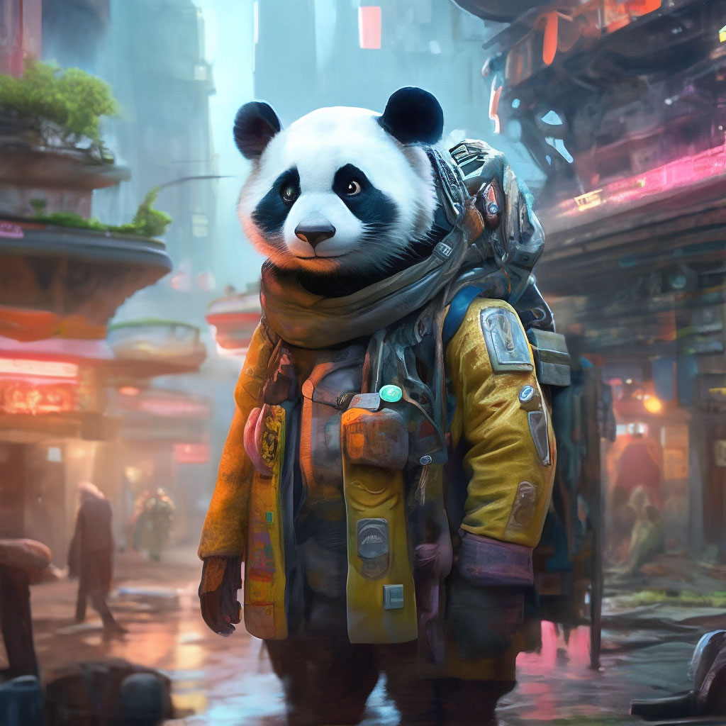 "The magic panda in the land of the homeless" — image created in Shedevrum