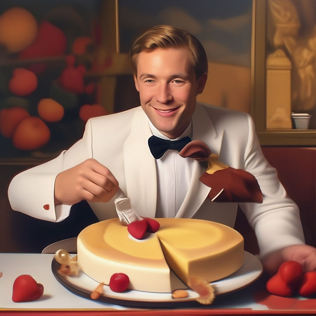 "Cheesecake man" — image created in Shedevrum