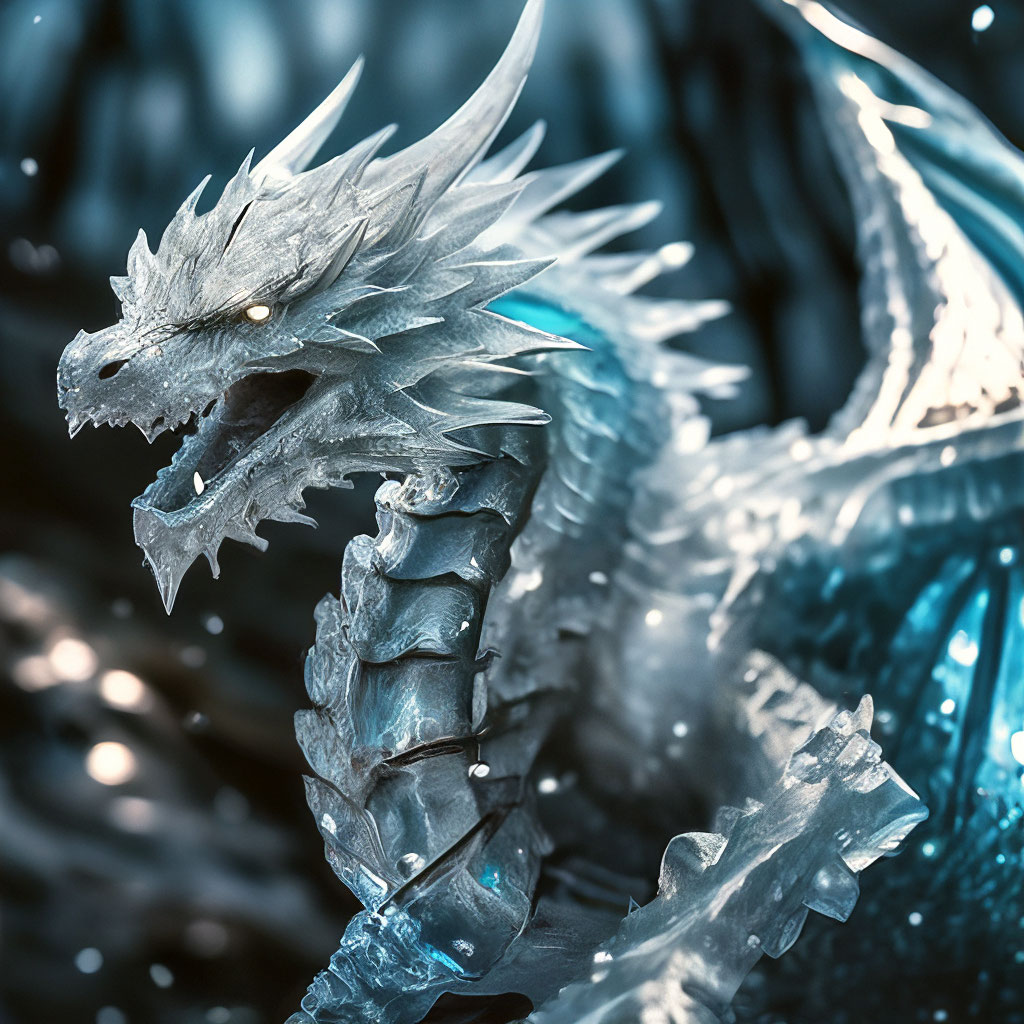 "Realistic photography, ice dragon in dark fantasy style, wings consist ...